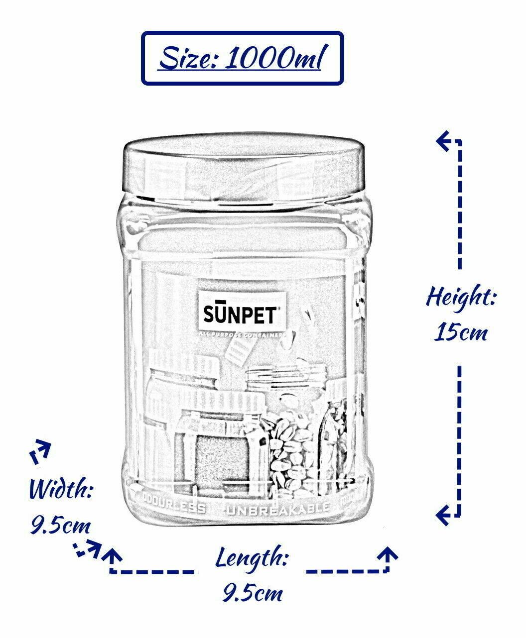 4 x Plastic Storage Jars Containers Canisters SUNPET Screw Top PET ...