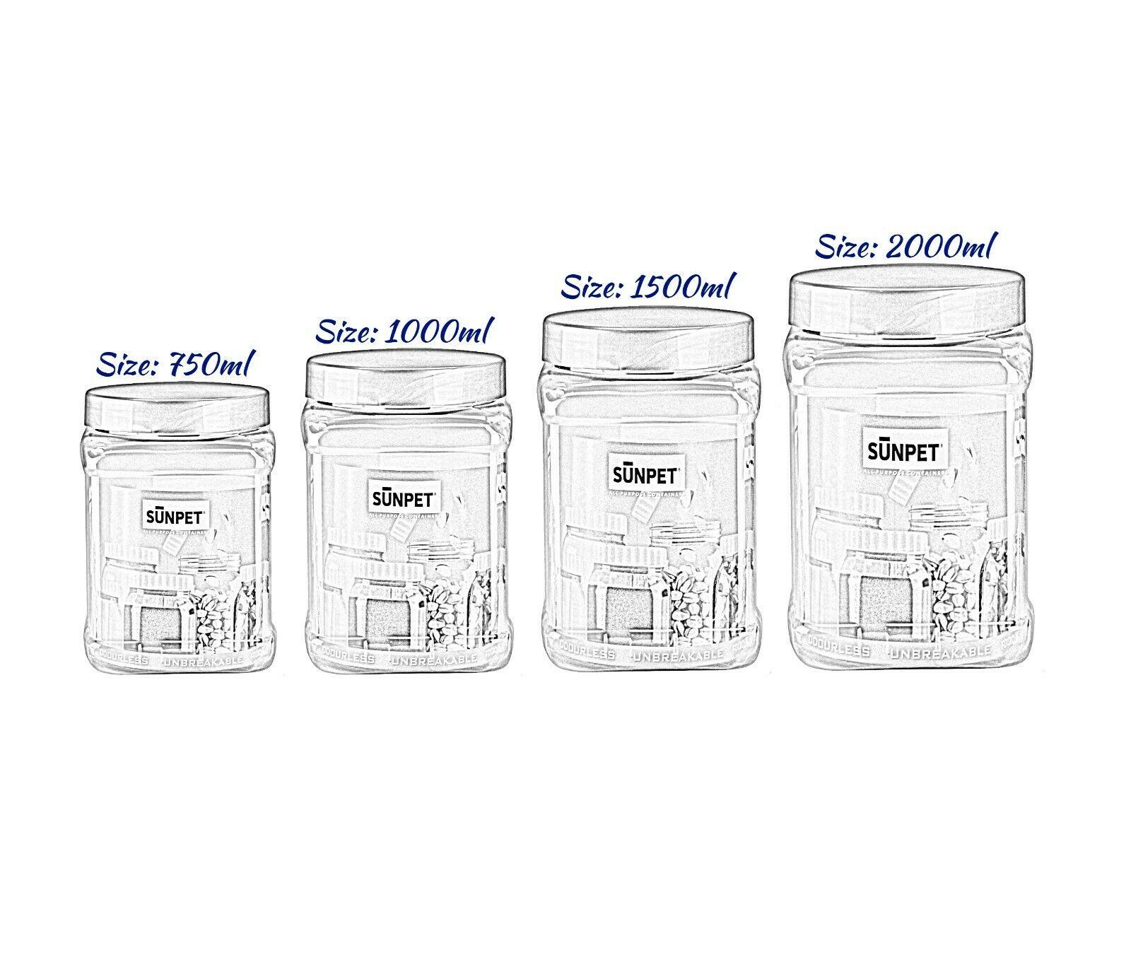 4 x Plastic Storage Jars Containers Canisters SUNPET Screw Top PET ...