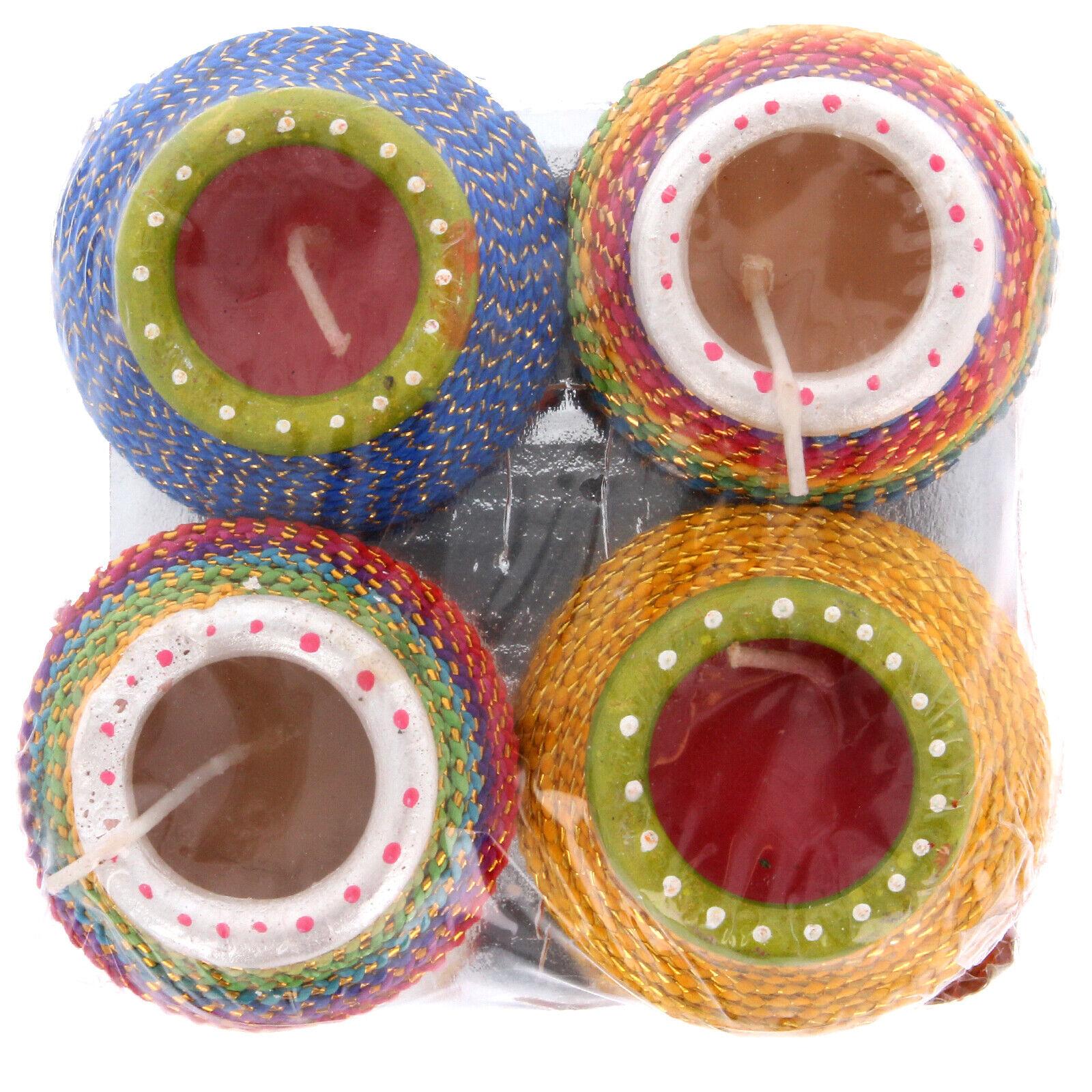 Clay Diya Diwali Wax Lamp Diya 4 Pc Handmade Diva Candle Pot Tea Light ...