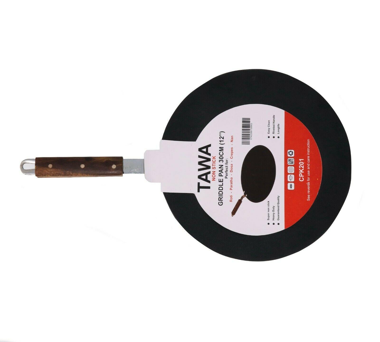 Iron Tawa Tava Crepe Pancake Pan Chapati Roti Concave Wooden Handle ...