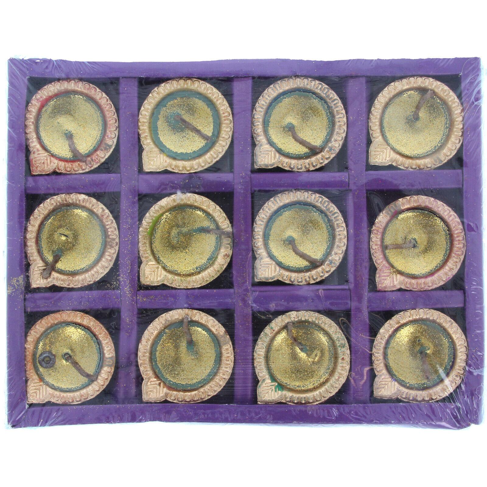Clay Diya 12pc Indian Diwali Handmade Painted Clay Diya Candle Pot ...