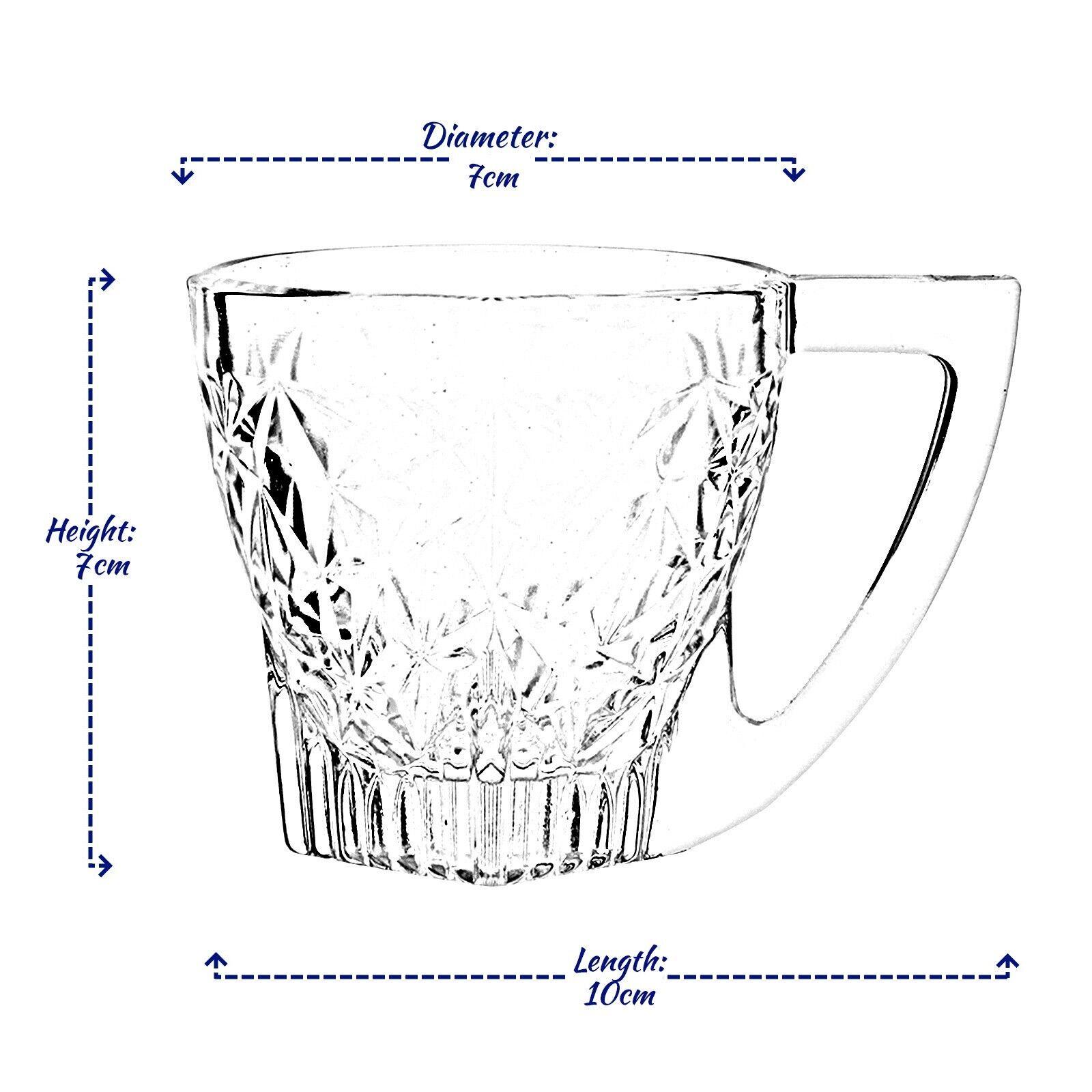 6 x Glass Tea Cups Clear Espresso Coffee Serving Hot Drink Mug Cut Glass 140ml