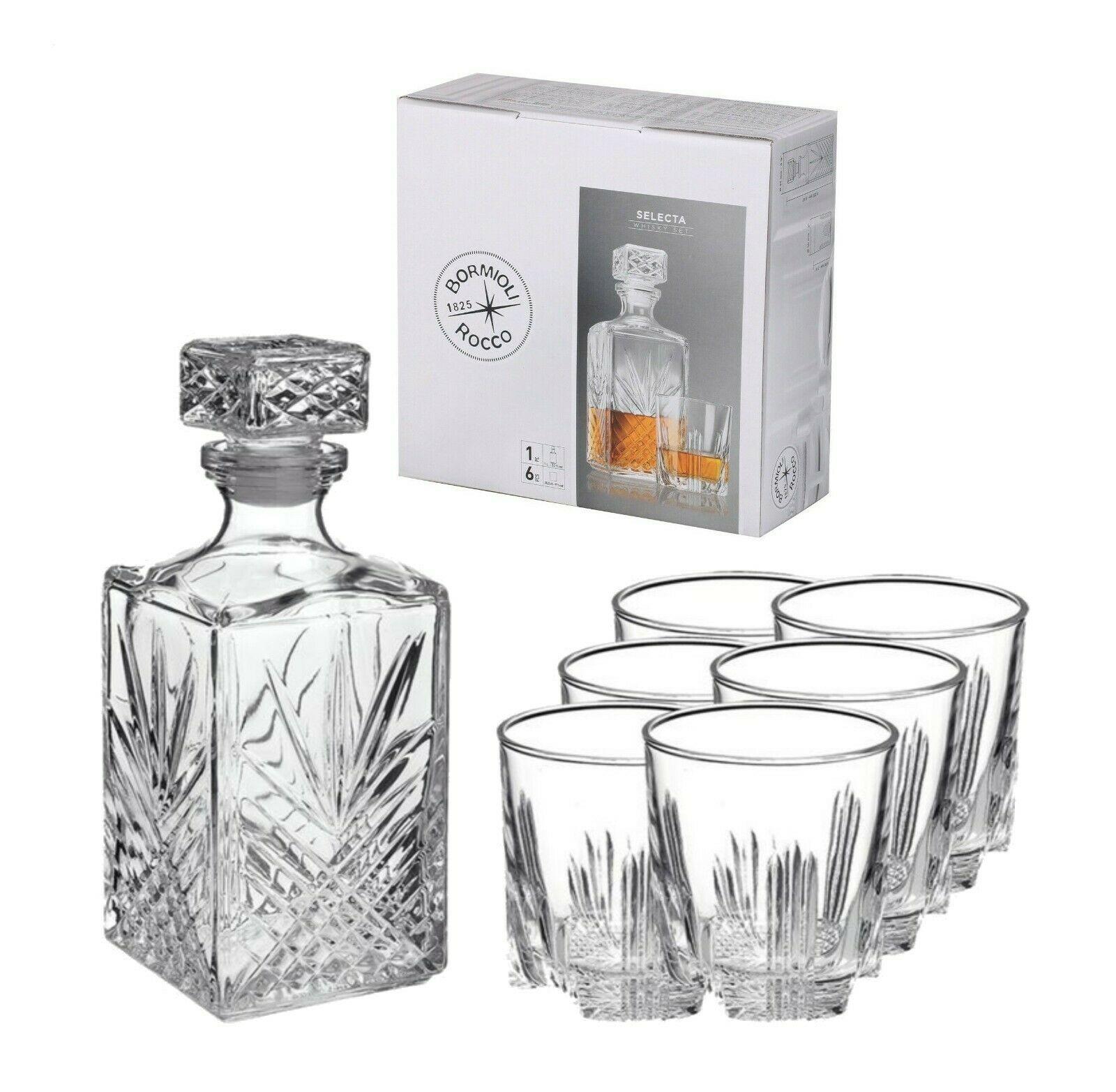 7 Piece Decanter Set Whiskey Decanter Set with 6 Cut Glass Tumblers ...