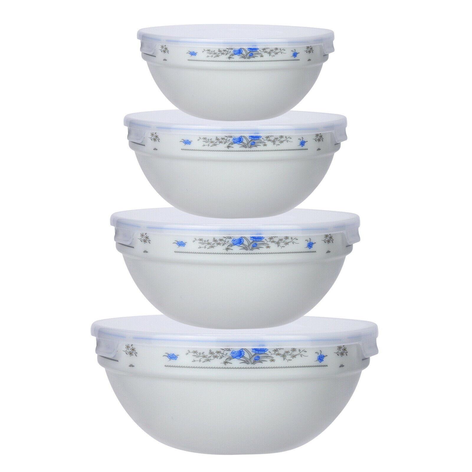 Glass Bowls Food Storage Kitchen Set 4PCS with Lids Stackable Container ...