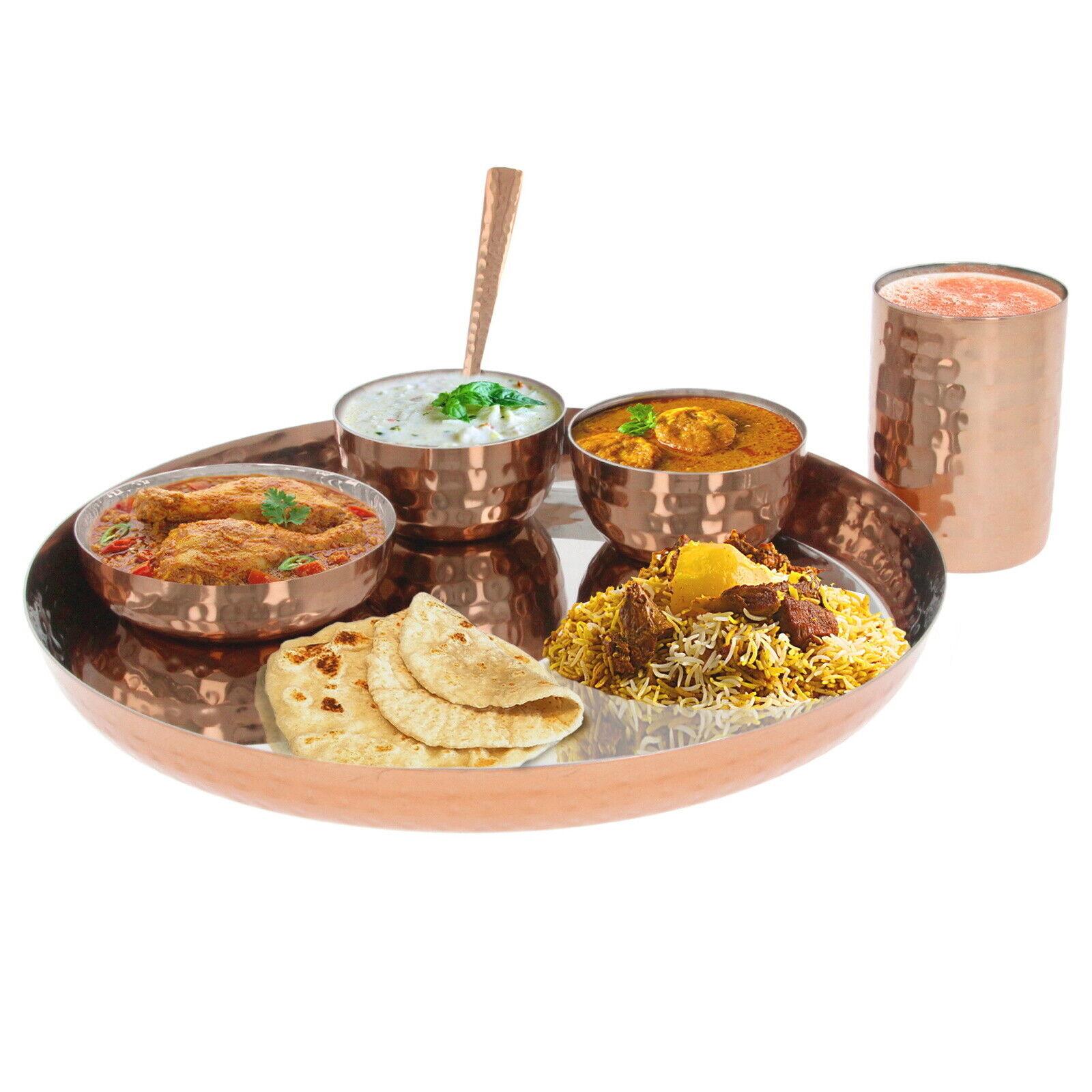 Stainless Steel Thali Dinner Set Hammered Indian Round Serving Plate ...