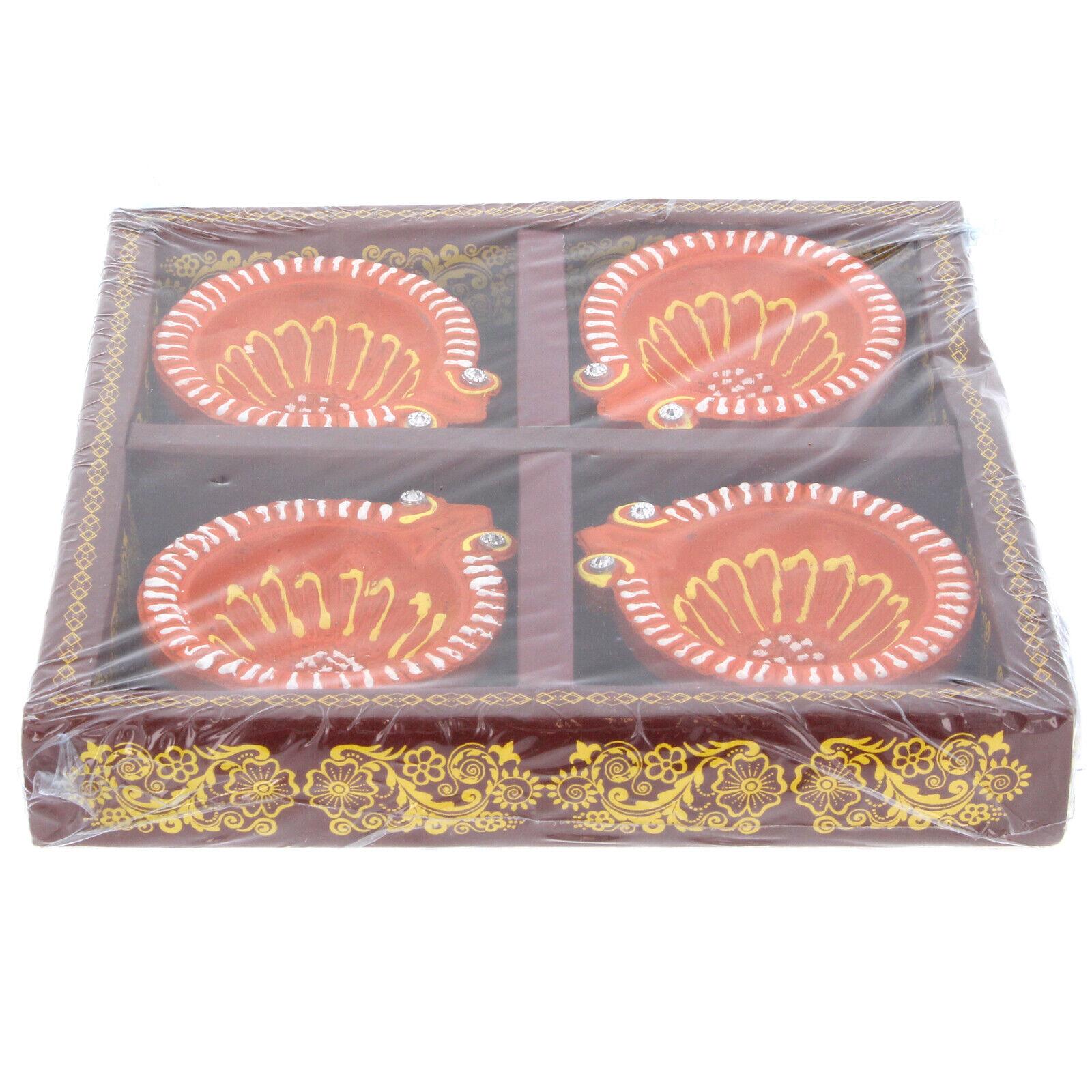 4 x Clay Diya Diwali Oil Lamp Diva Candle Pot Burner Pooja Gift Indian ...