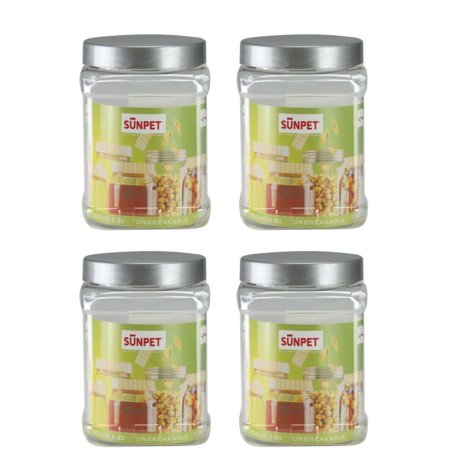 4 x Plastic Storage Jars Containers Canisters SUNPET Screw Top PET ...