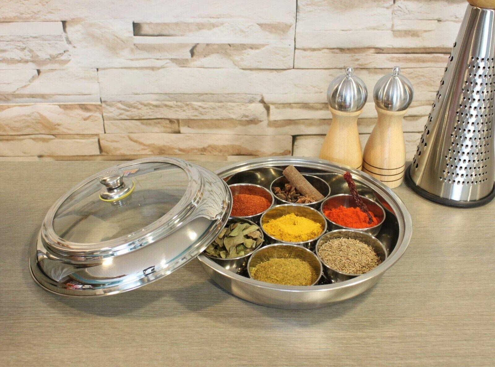 Authentic Spice Tin Indian Masala Dabba 7 Spices Storage Box WITH SPICE KIT