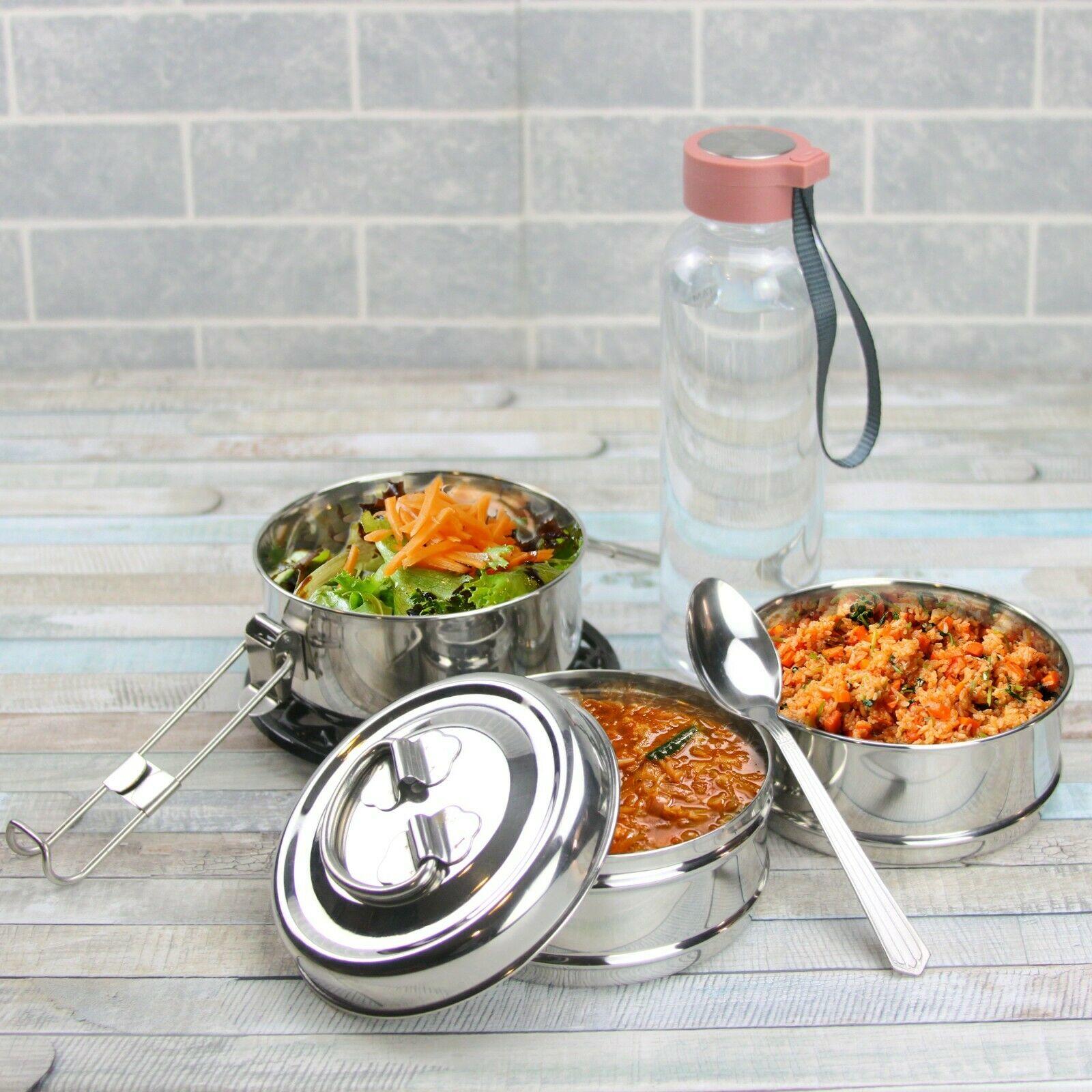 Tiffin Lunch Box Stainless Steel Indian Stackable 2/3/4 Layer Tier Food ...