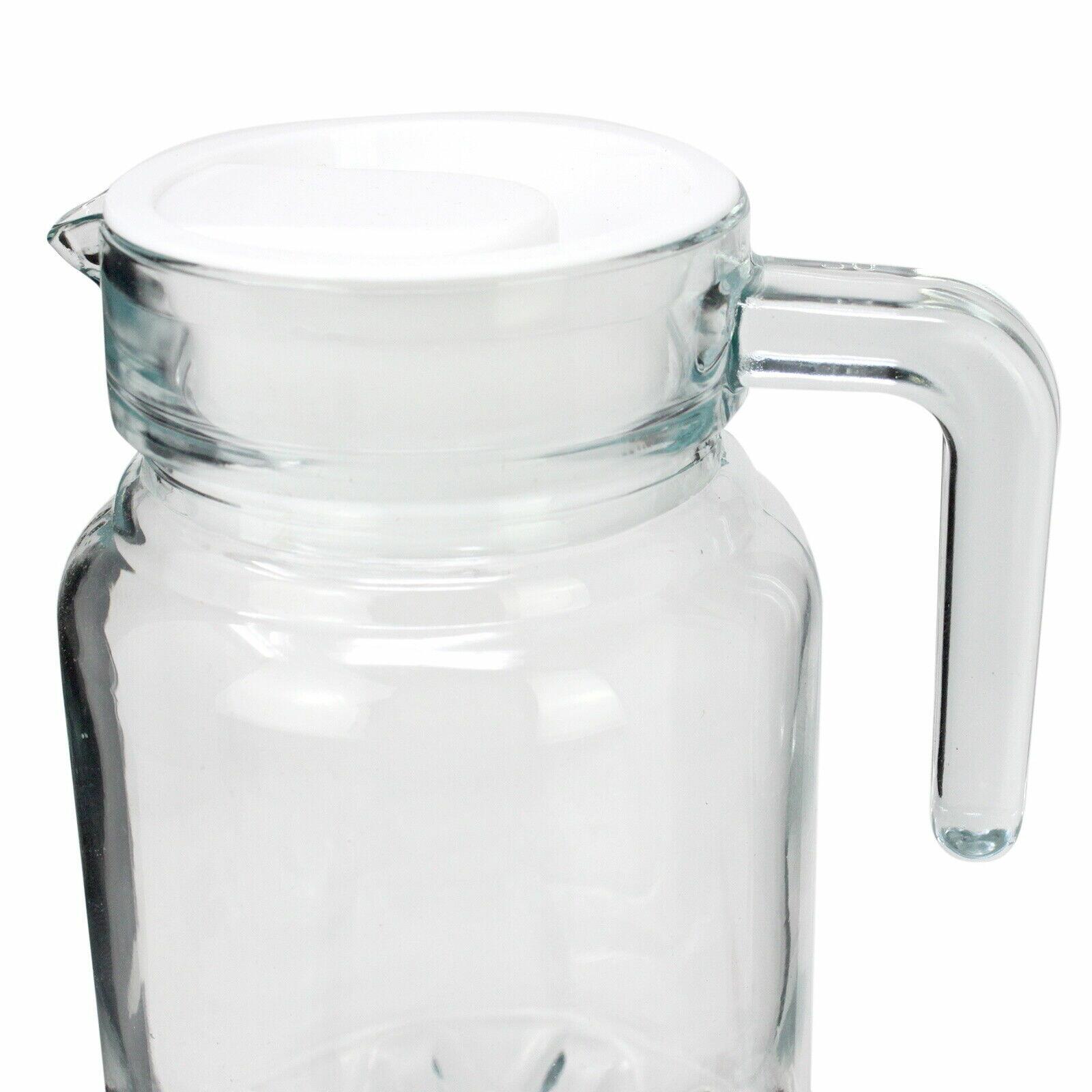 Glass Fridge Jug Small Pitcher with Lid Non Drip Spout Milk Juice Water ...
