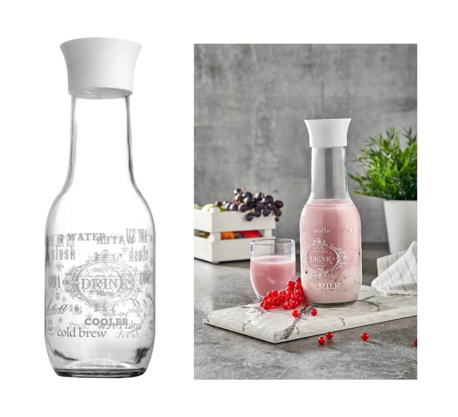Glass Carafe Bottle 1 Litre Water Milk Juice Beverage Preserve Fridge ...