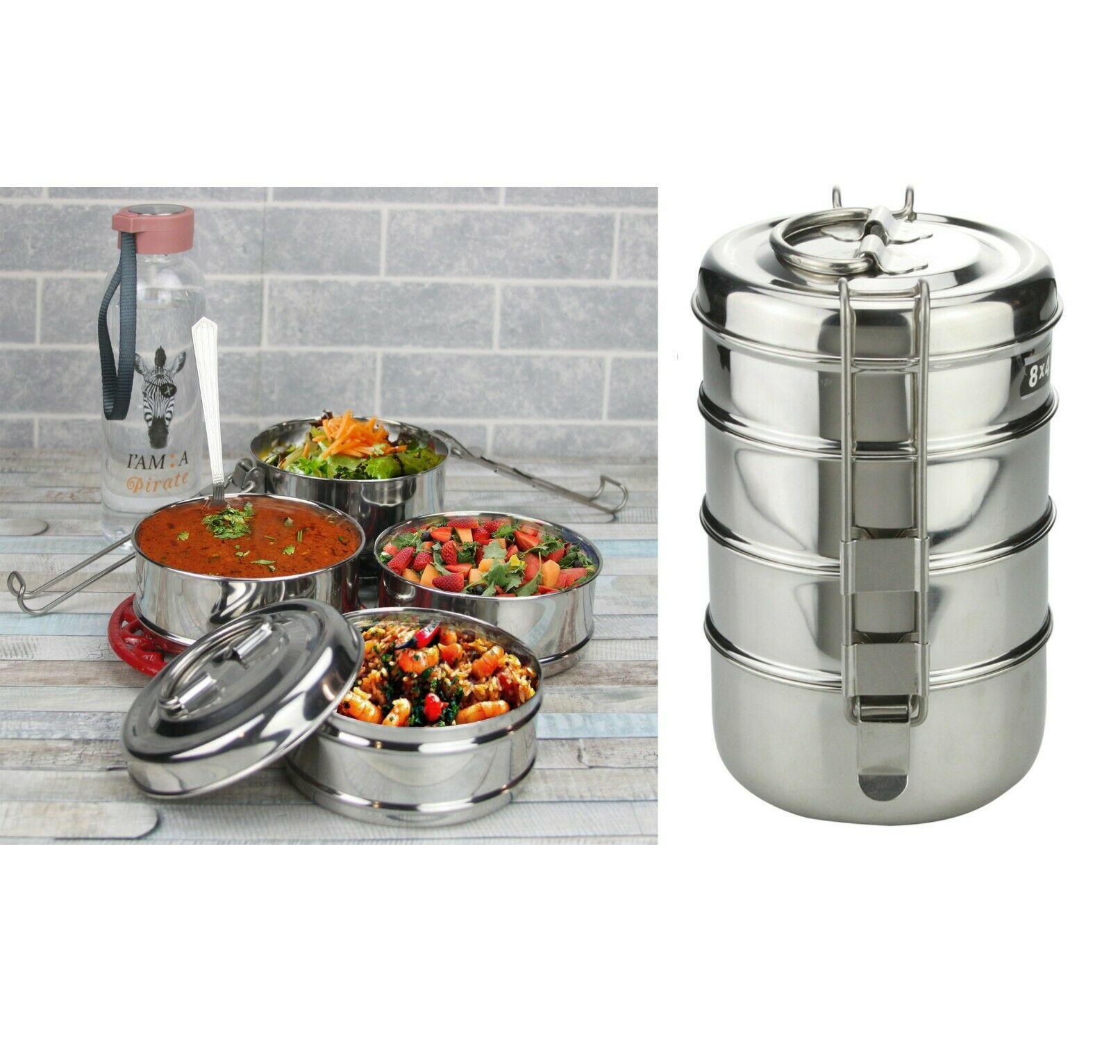 Tiffin Lunch Box Stainless Steel Indian Stackable 2/3/4 Layer Tier Food ...