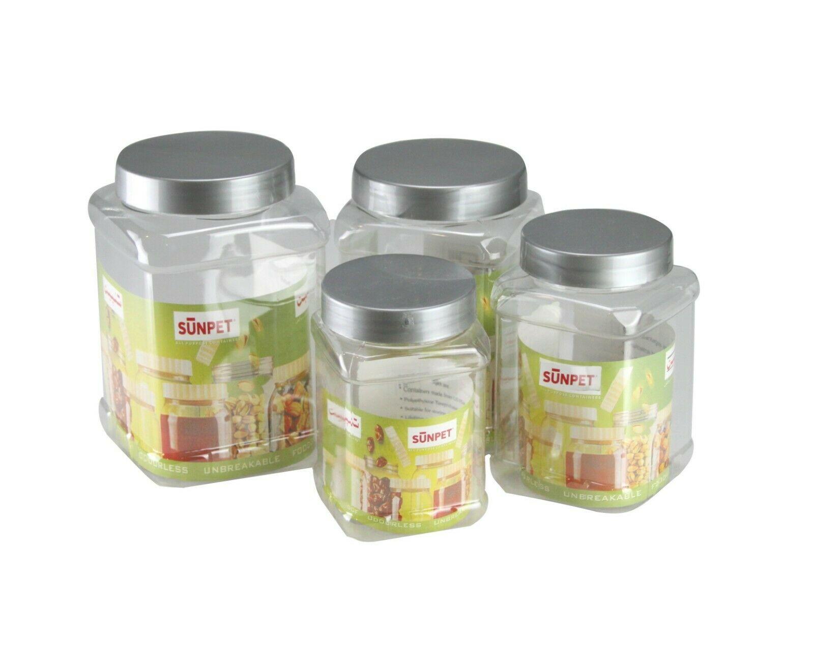 4 x Plastic Storage Jars Containers Canisters SUNPET Screw Top PET ...