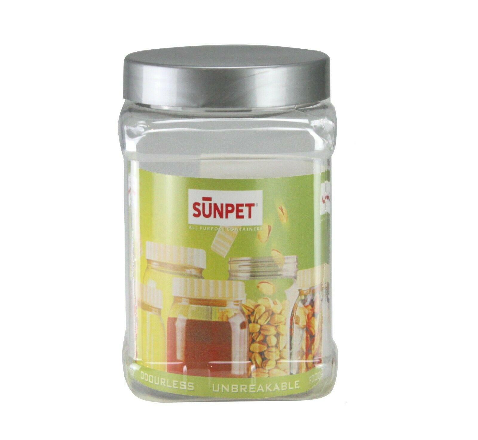 4 x Plastic Storage Jars Containers Canisters SUNPET Screw Top PET ...