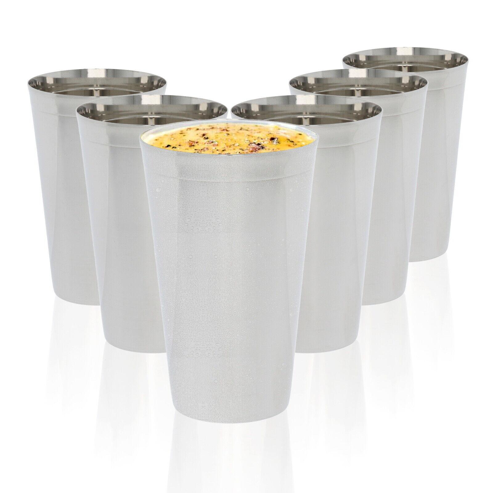 Stainless Steel Drinking Glass 6PC Tumbler Tall Large Lassi Milkshake ...