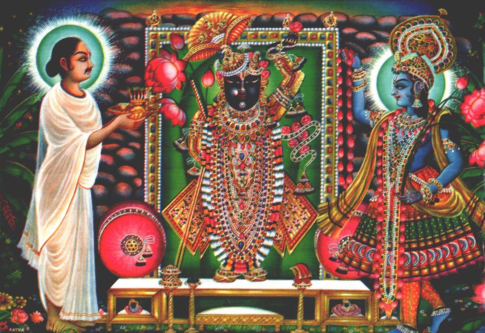 Hindu God Shreenathji Print Vintage Teen Nidhi Yamuna Maharani Poster ...