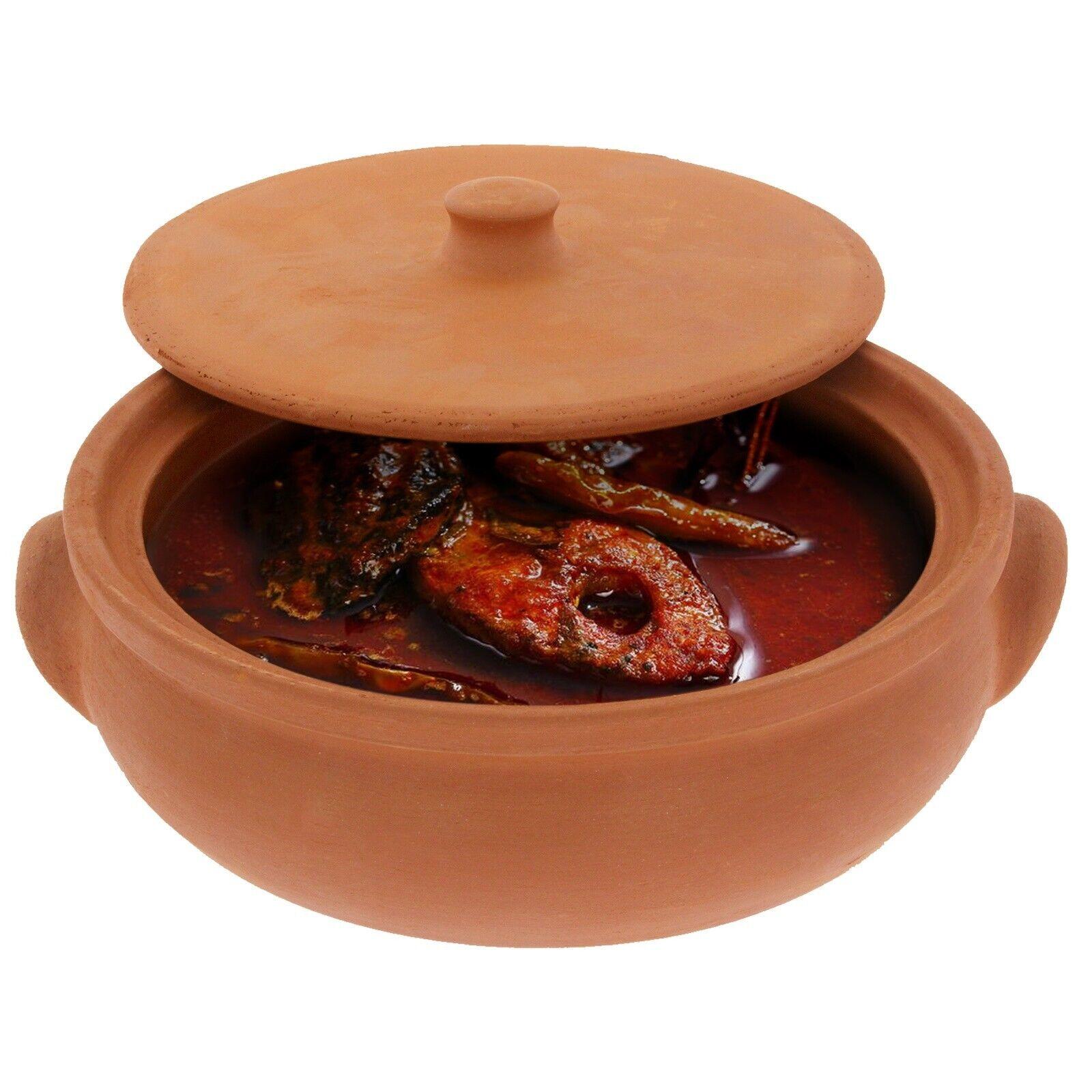 Clay Cooking Pot Pan with Lid Biryani Chicken Curry Casserole Dish Oven ...