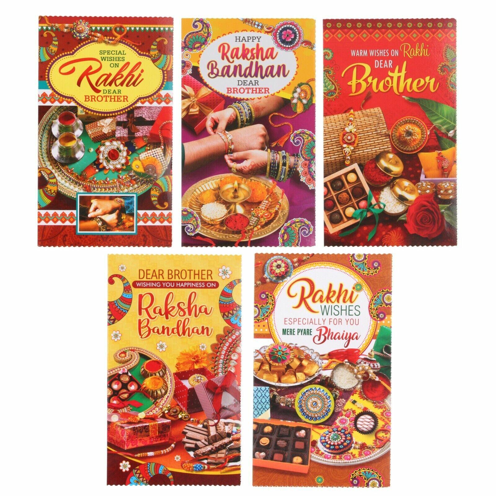 5x Rakhi Card Raksha Bandhan Greeting Cards Pack Brother Hindu Indian ...