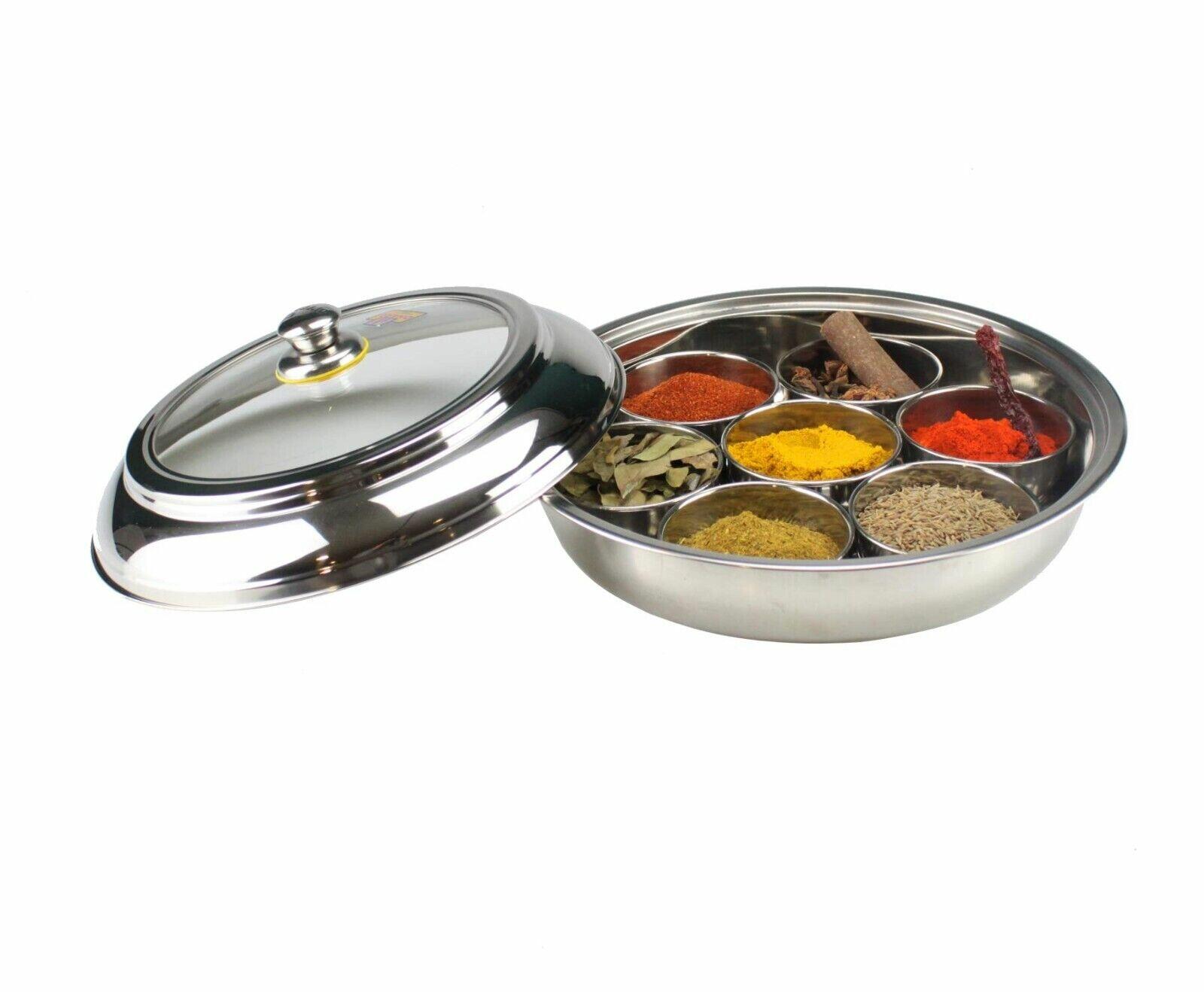 Authentic Spice Tin Indian Masala Dabba 7 Spices Storage Box WITH SPICE KIT