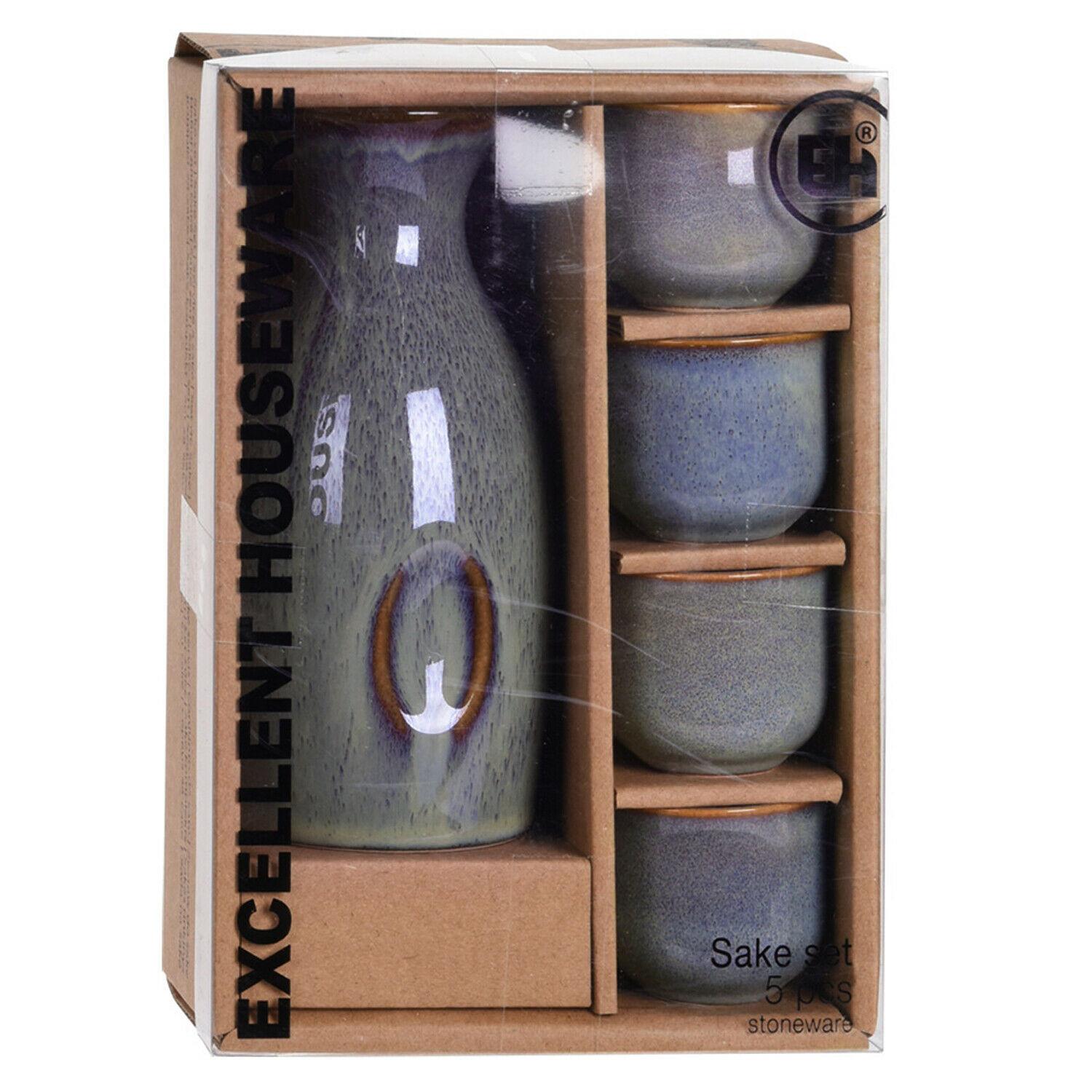 Sake Set Japanese Style Sake Bottle Wine Pot Dispenser & 4 Cups ...