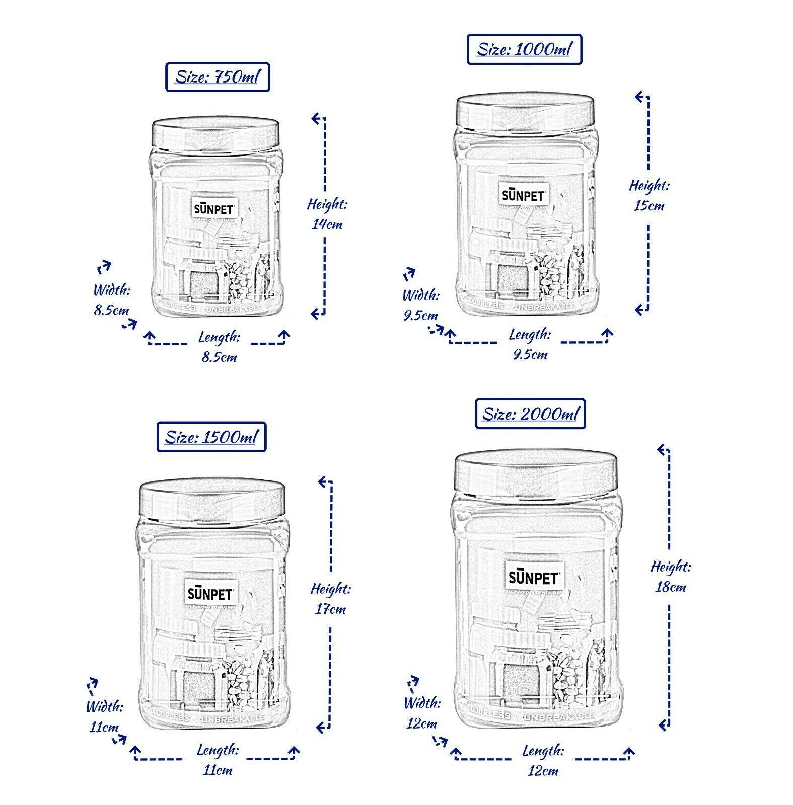 4 x Plastic Storage Jars Containers Canisters SUNPET Screw Top PET ...