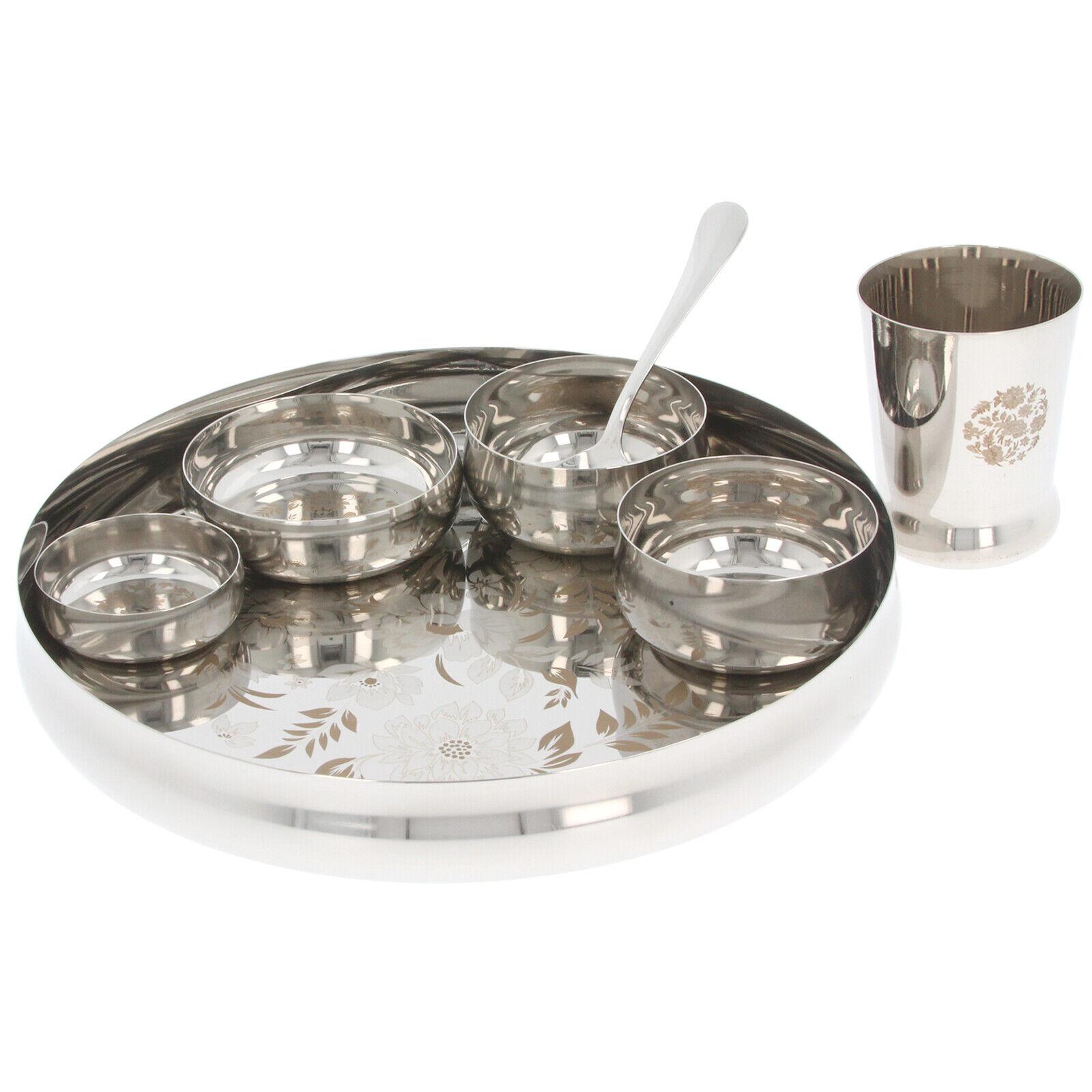 Stainless Steel Thali Dinner Set Indian Round Food Serving Plate Dish ...