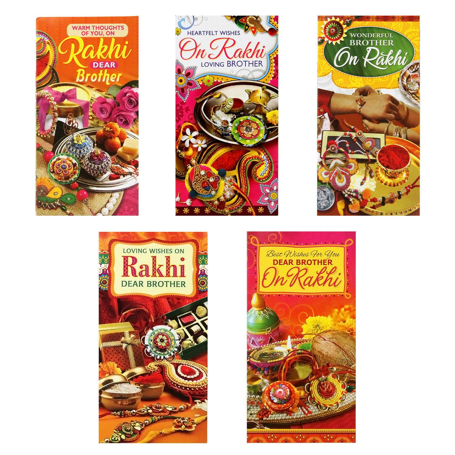 5 x Rakhi Card Raksha Bandhan Greeting Cards For Dear Brothers Hindu ...