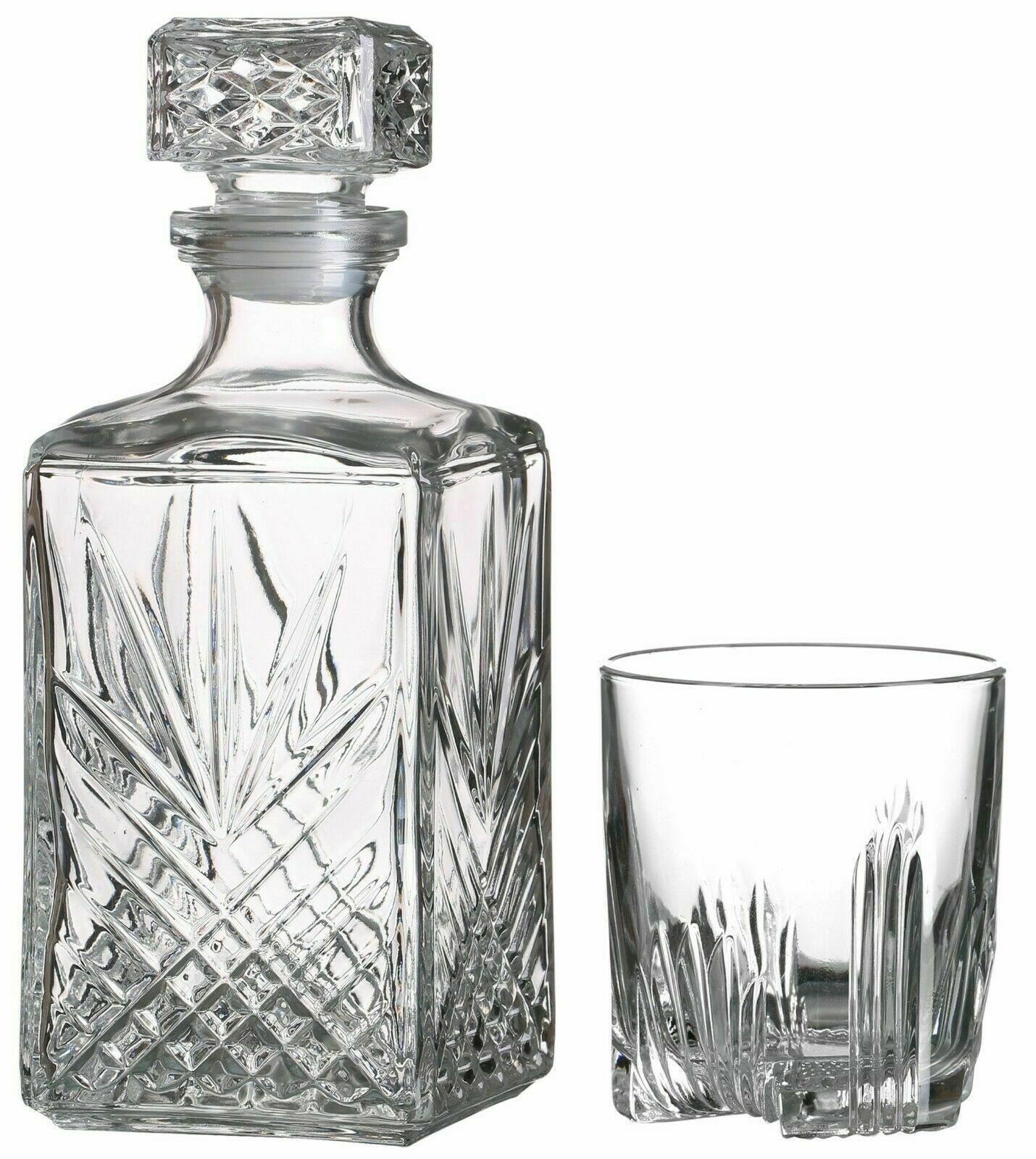 7 Piece Decanter Set Whiskey Decanter Set with 6 Cut Glass Tumblers ...