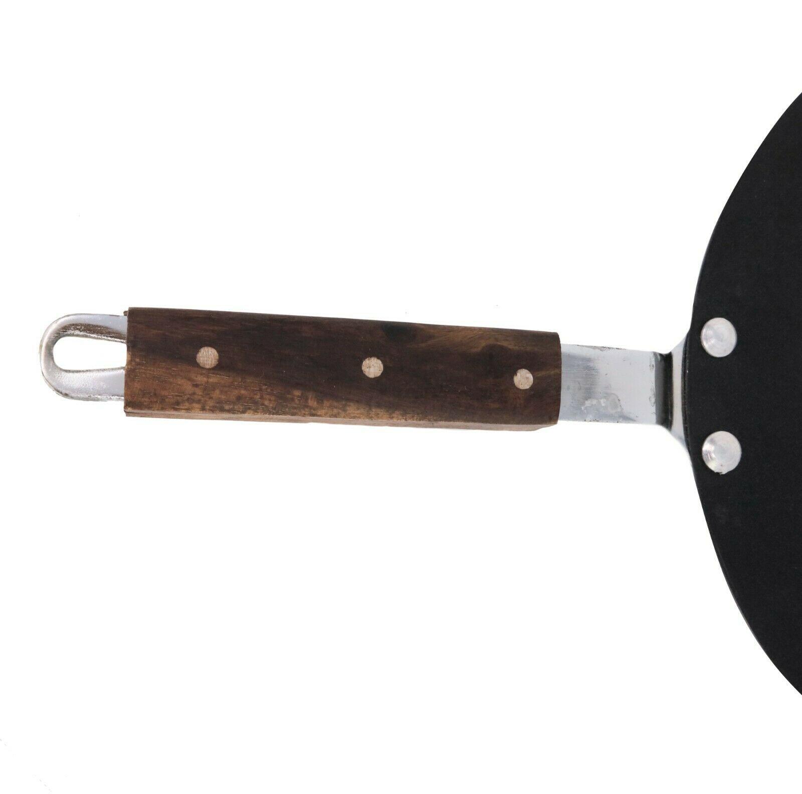 Iron Tawa Tava Crepe Pancake Pan Chapati Roti Concave Wooden Handle ...