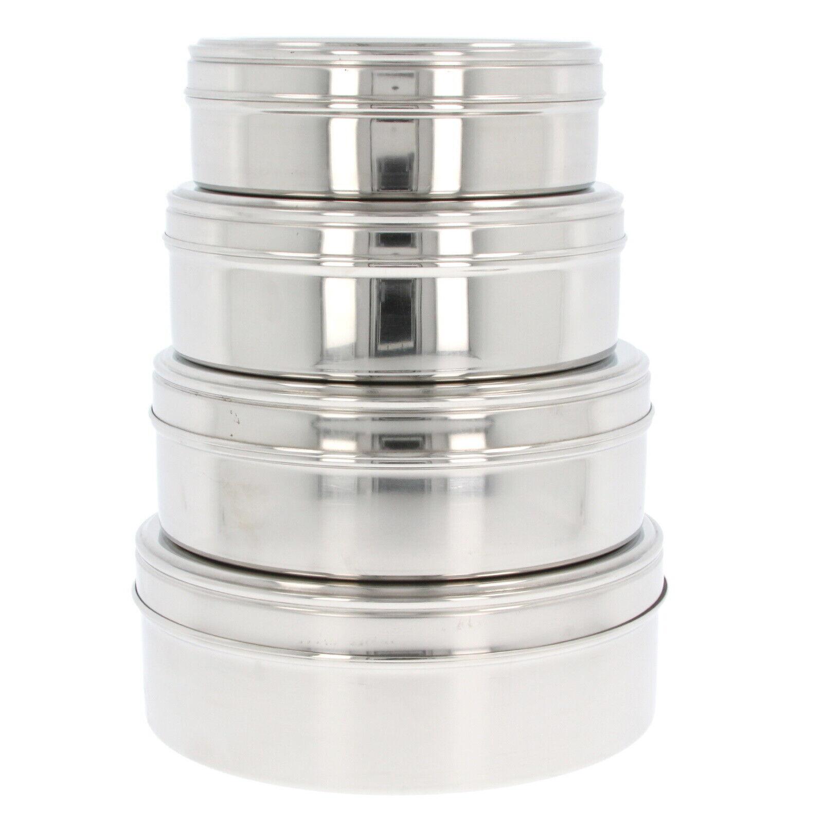 Set of 4 Cake Storage Tin Stainless Steel Canister Biscuit Container ...