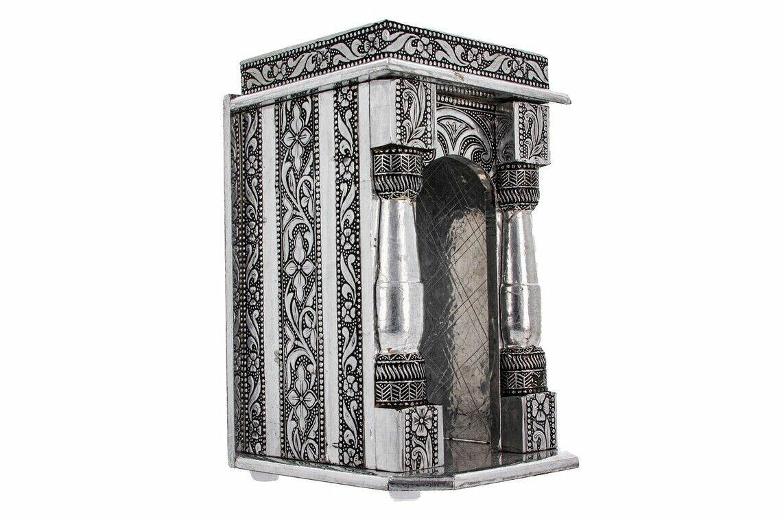 Wooden Mandir Oxidised Temple Hindu Wall Hanging Mounted Small Pooja ...