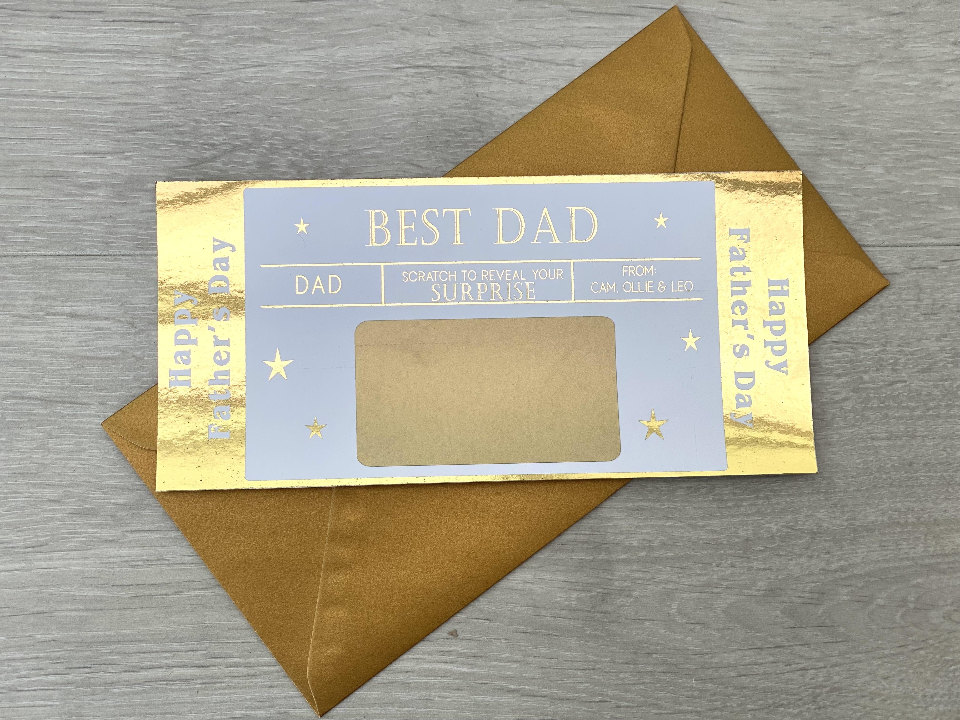 Foil Fathers Day Ticket, Surprise reveal for Fathers Day Gift, Scratch ...