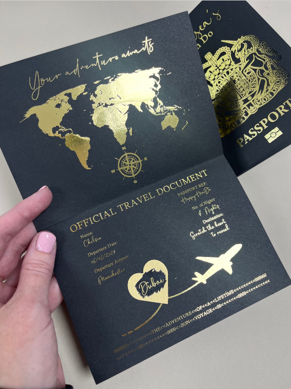 Surprise holiday reveal, personalised passport ticket, birthday scratch ...
