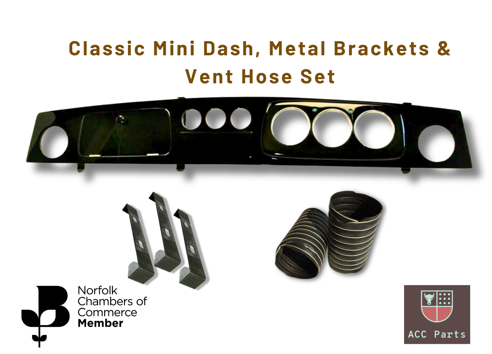 Classic Mini Dashboard , Brackets, Vent, Black RHD 3 + 3 | Made to Order