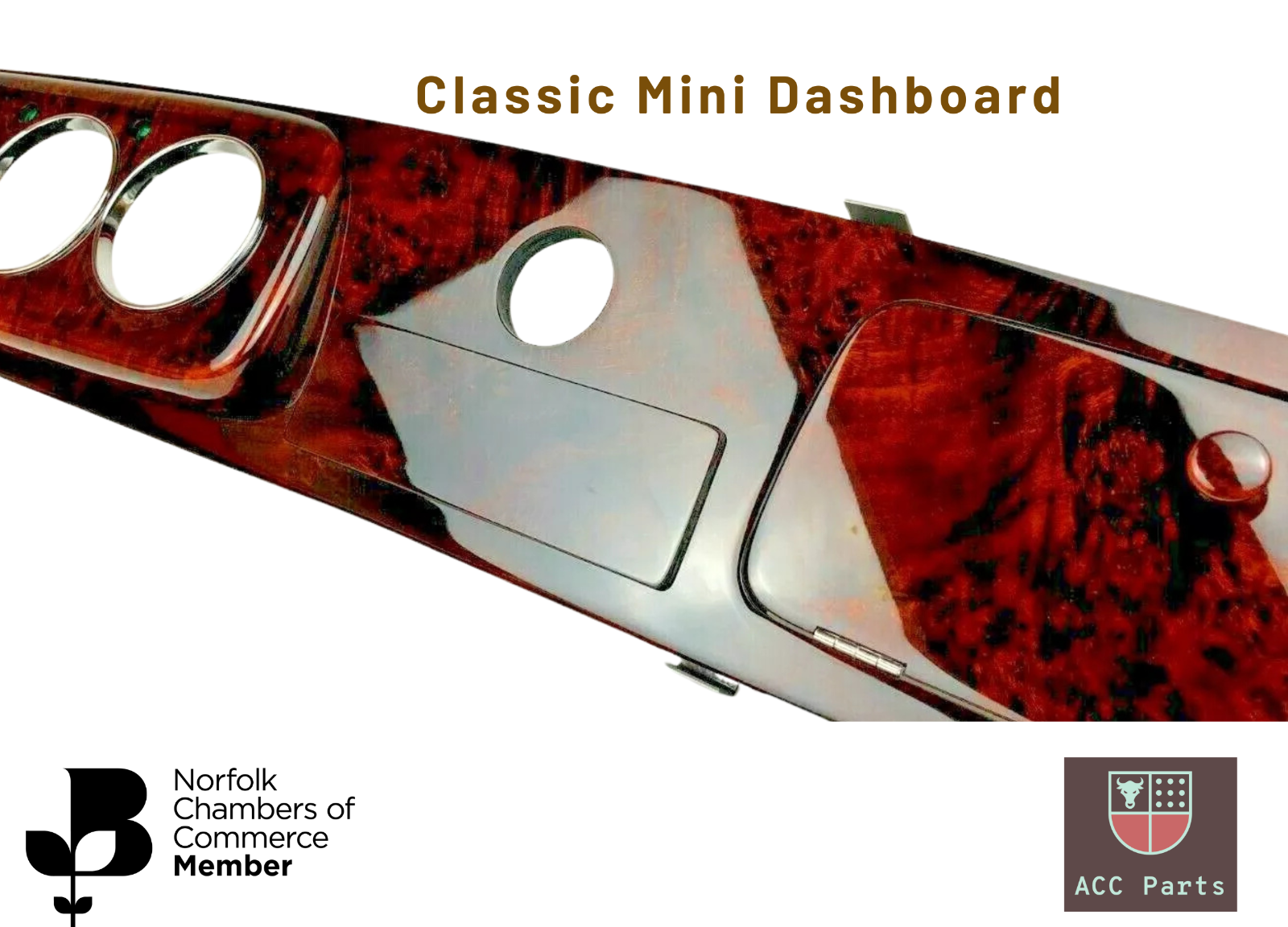 Dashboard for Austin Rover Mini , Burl Walnut Classic Dash , LHD 2+1 Chrome