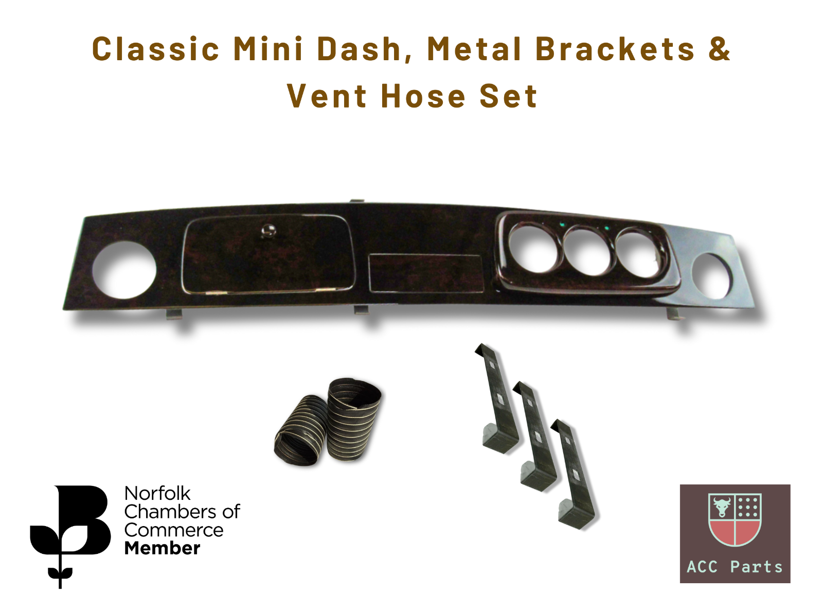 Classic Mini Dashboard , Brackets, Vent Set, Burr RHD 3 | Made to Order