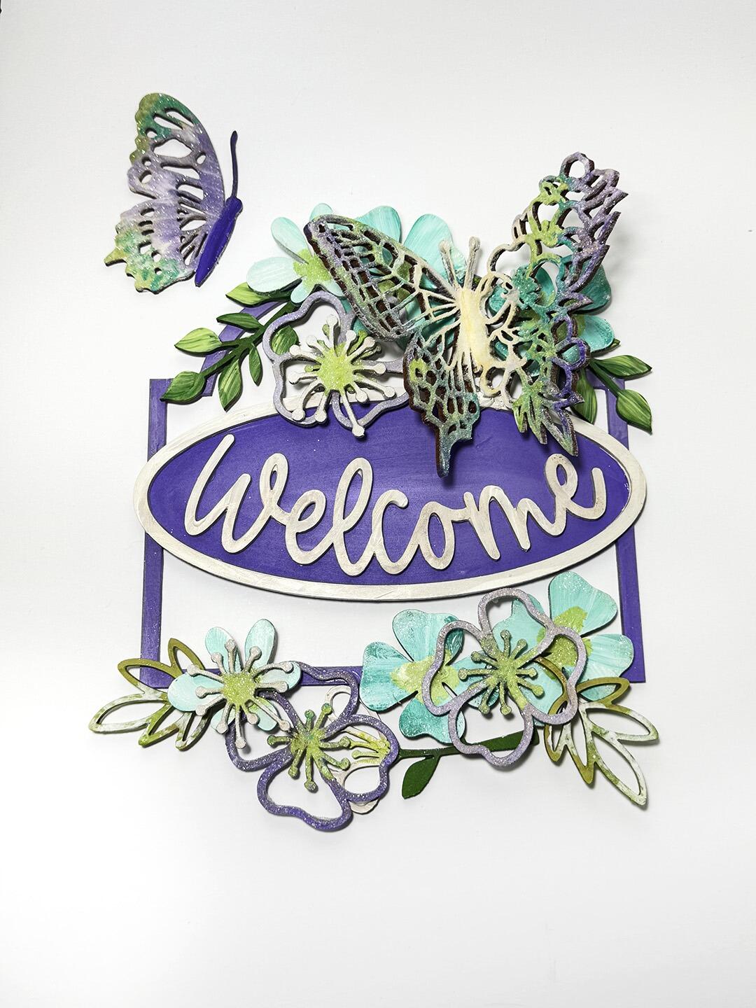 Butterfly Welcome Wreath plaque/sign - MDF DIY kit, Card Making, Craft ...