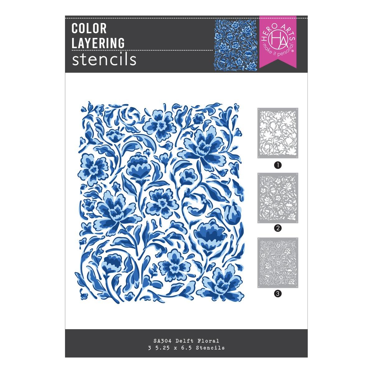 Hero Arts - Color Layering Delft Floral Stencils