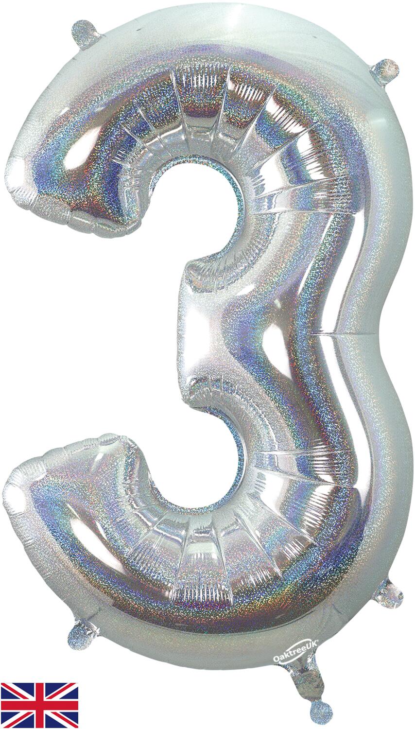 Oaktree 34" Number Balloons Holographic Silver ~AGES~