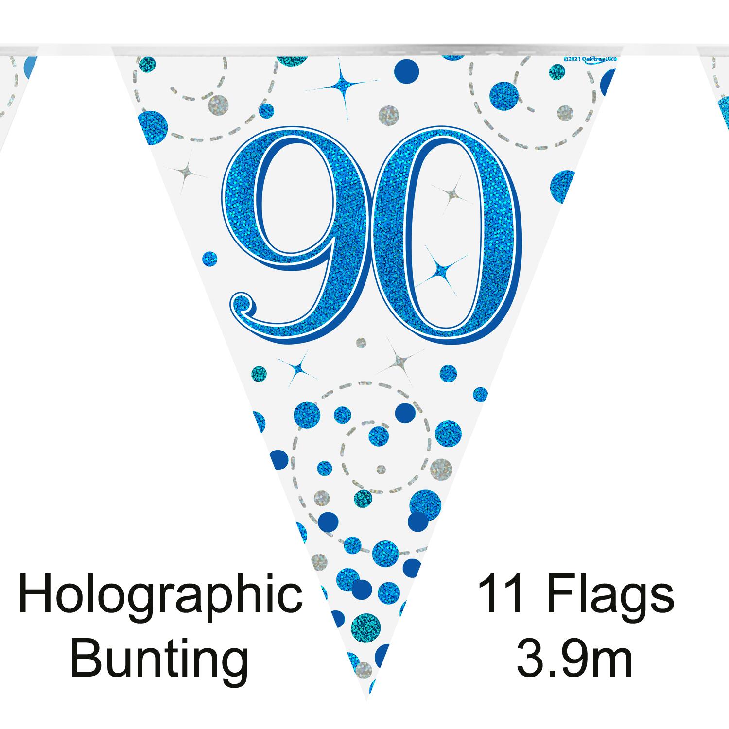 Oaktree - Party Bunting Sparkling Fizz Birthday Blue Holographic 11 flags 3.9m ~AGES~