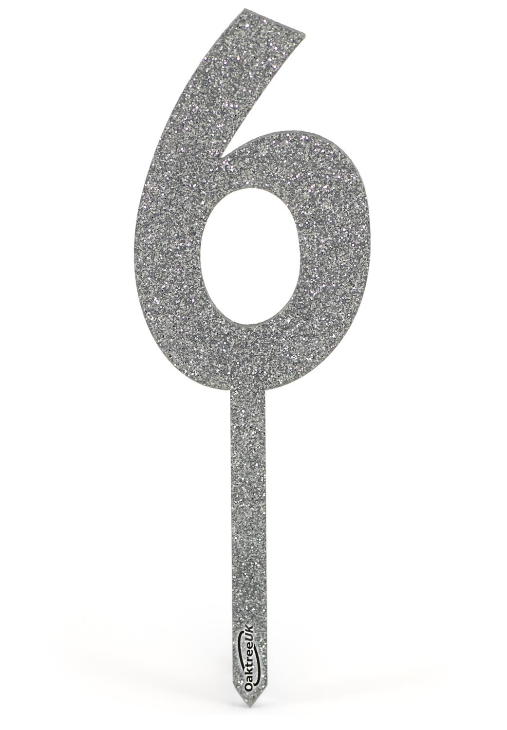 Oaktree - Acrylic Silver Glitter Cake Topper ~Choose your Age~