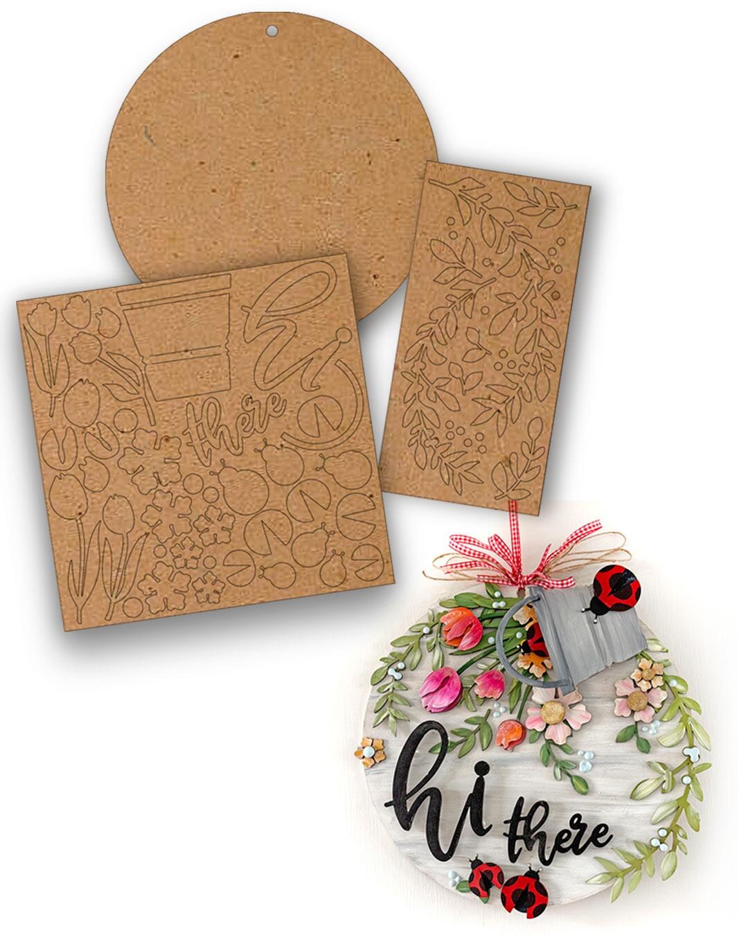 Polkadoodles - Hi There Bucket of Flowers Layered Welcome Door/Wall ...