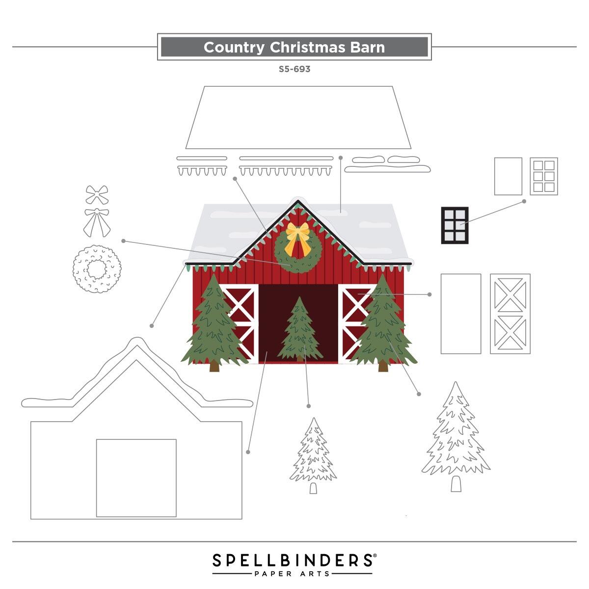 Spellbinders - Country Christmas Barn Etched Dies from the Country ...
