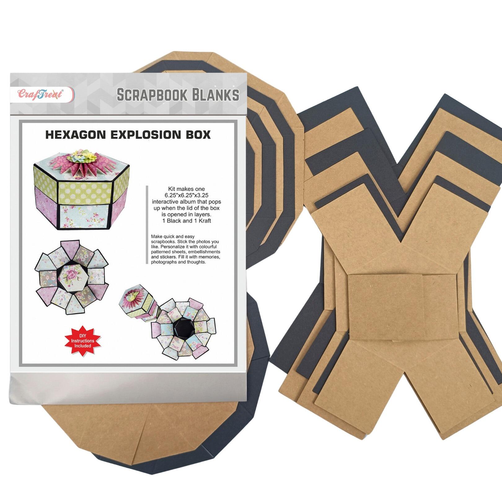 CrafTreat - Hexagon Explosion Box DIY Scrapbook Blanks - 2 Sets - 1 ...