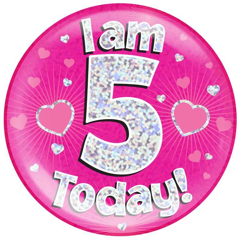 6" Jumbo Badge It's My Birthday Pink Holographic Dot