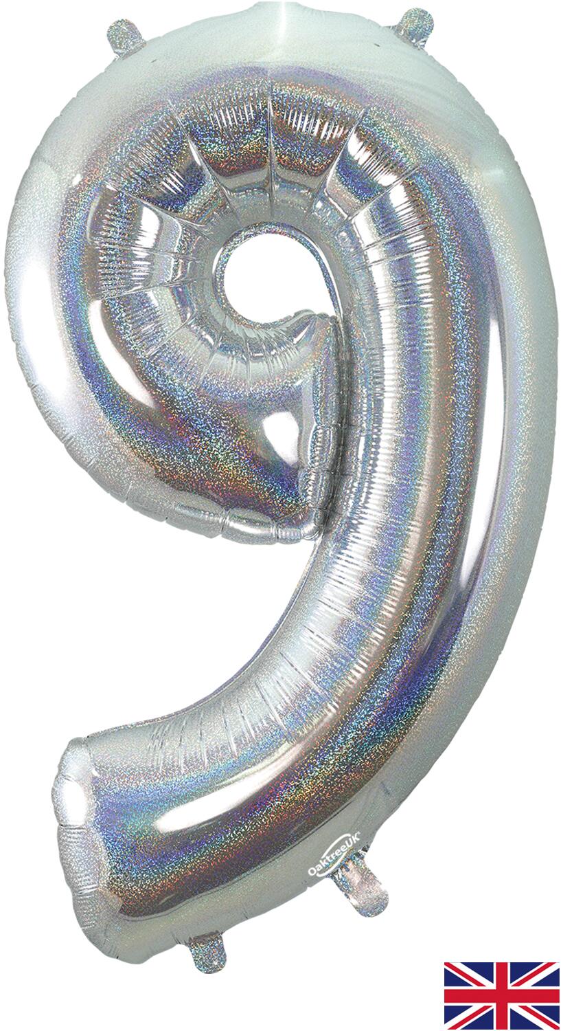 Oaktree 34" Number Balloons Holographic Silver ~AGES~