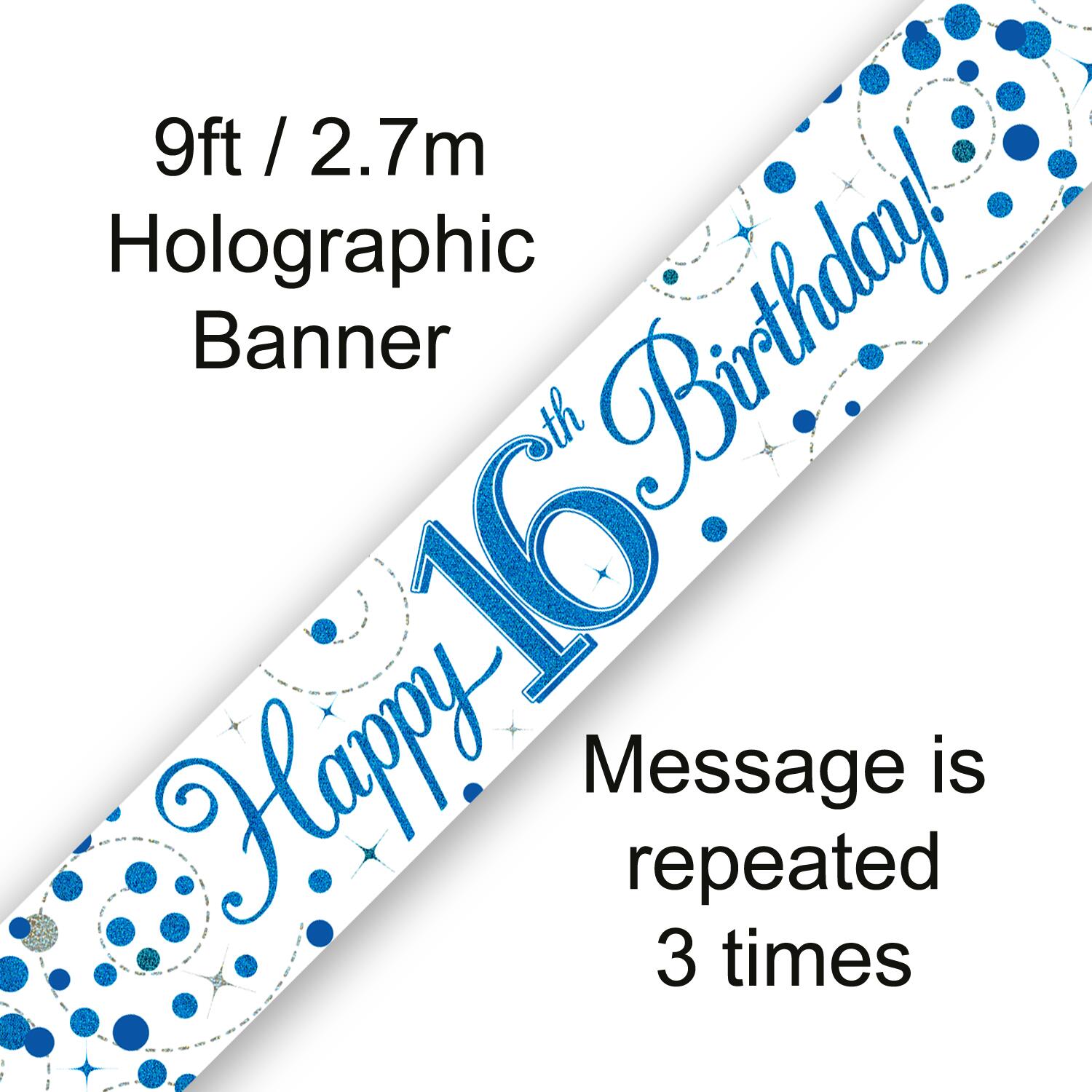 Oaktree - 9ft Banner Sparkling Fizz Birthday Blue Holographic ~AGES~