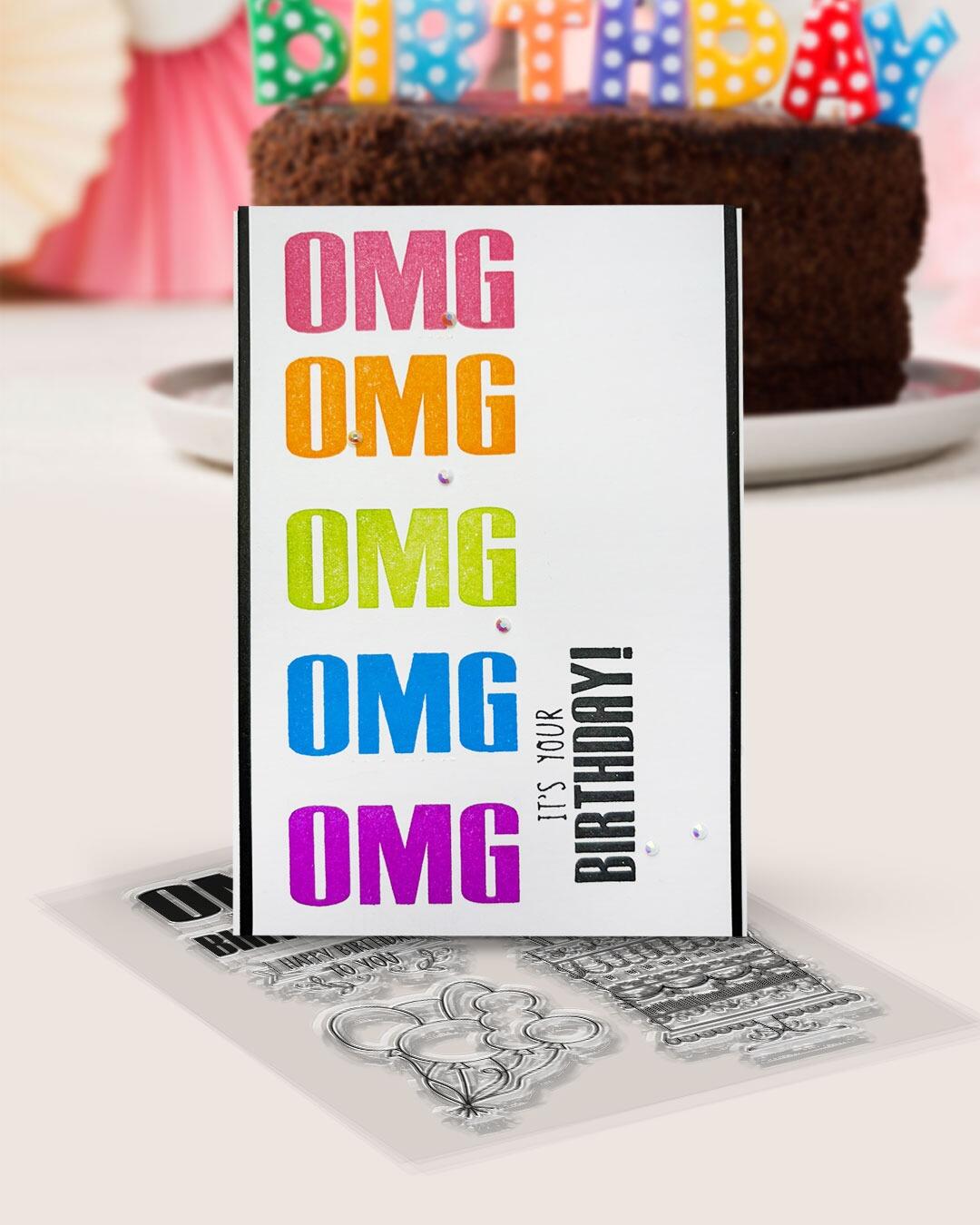 Polkadoodles - OMG Birthday A6 Stamp