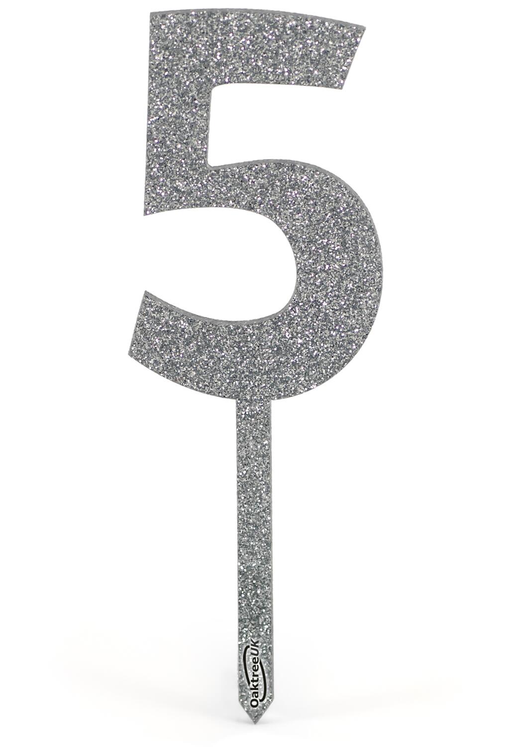 Oaktree - Acrylic Silver Glitter Cake Topper ~Choose your Age~