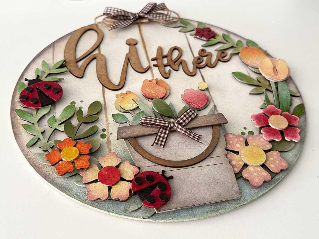 Polkadoodles - Hi There Bucket of Flowers Layered Welcome Door/Wall ...